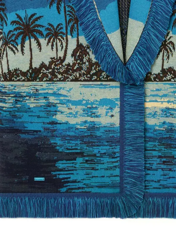 Alanui Landscape Pattern Fringed Cardigan-coat - Blue