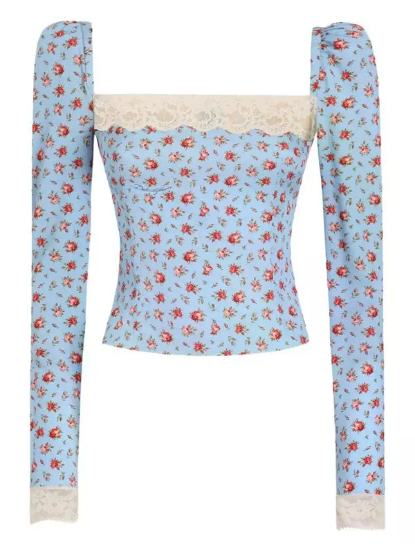 Dolce & Gabbana Floral-print Lace-trim Top