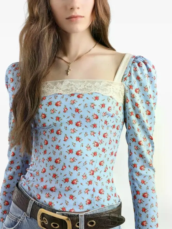 Dolce & Gabbana Floral-print Lace-trim Top
