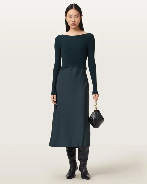 ALLSAINTS Hera 2-in-1 Midi Dress - Blue
