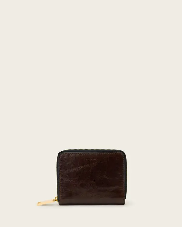 ALLSAINTS Lena Hex Leather Zip Wallet - Brown