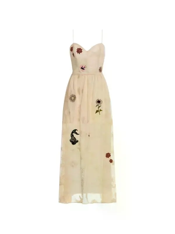 Agua Bendita Ariadna Embroidered Maxi Dress - Neutrals