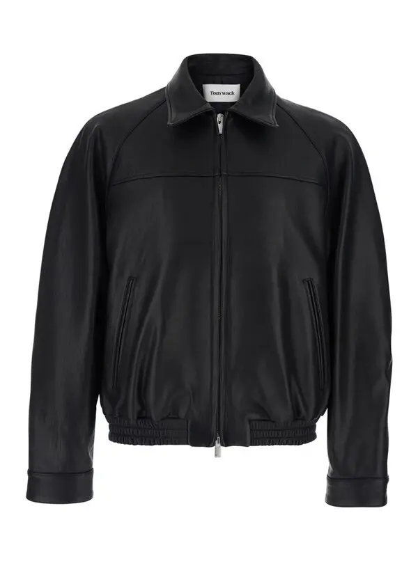TONYWACK Vintage Lamb Leather Bomber Jacket - Black