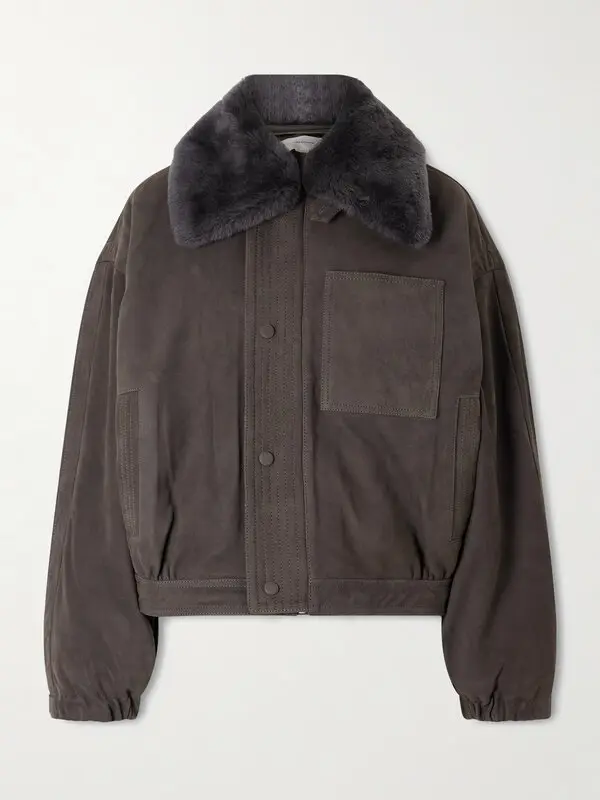 Victoria Beckham Shearling-trimmed Nubuck Bomber Jacket