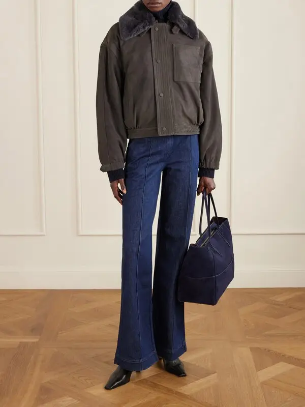 Victoria Beckham Shearling-trimmed Nubuck Bomber Jacket