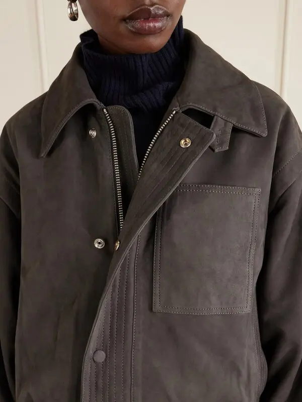 Victoria Beckham Shearling-trimmed Nubuck Bomber Jacket