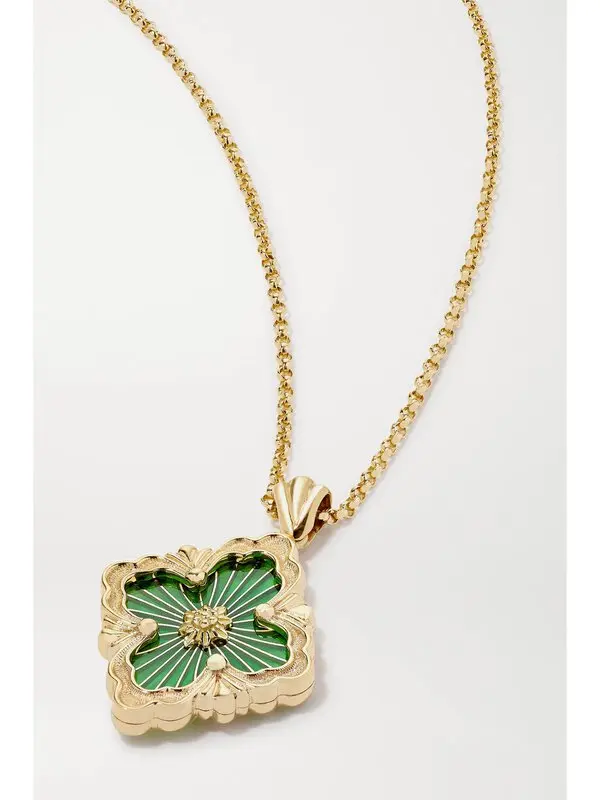 Buccellati Opera Tulle 18-karat Gold And Enamel Necklace - Green