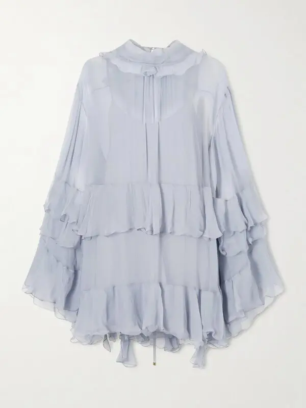 Chloé Ruffled Crepon Mini Dress - Blue