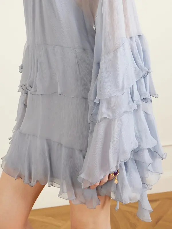 Chloé Ruffled Crepon Mini Dress - Blue
