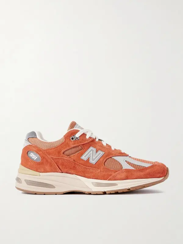 NEW BALANCE 991 Leather And Suede Trimmed Mesh Sneakers - Orange
