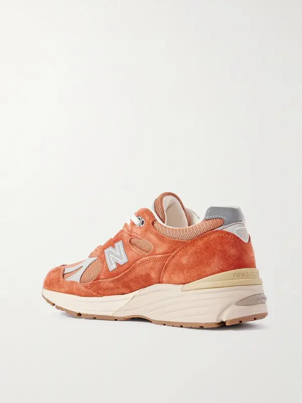 NEW BALANCE 991 Leather And Suede Trimmed Mesh Sneakers - Orange