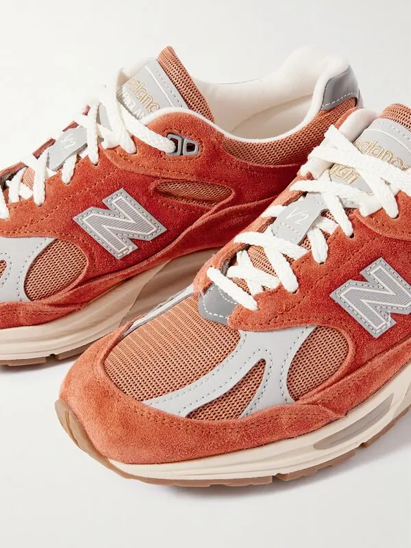 NEW BALANCE 991 Leather And Suede Trimmed Mesh Sneakers - Orange