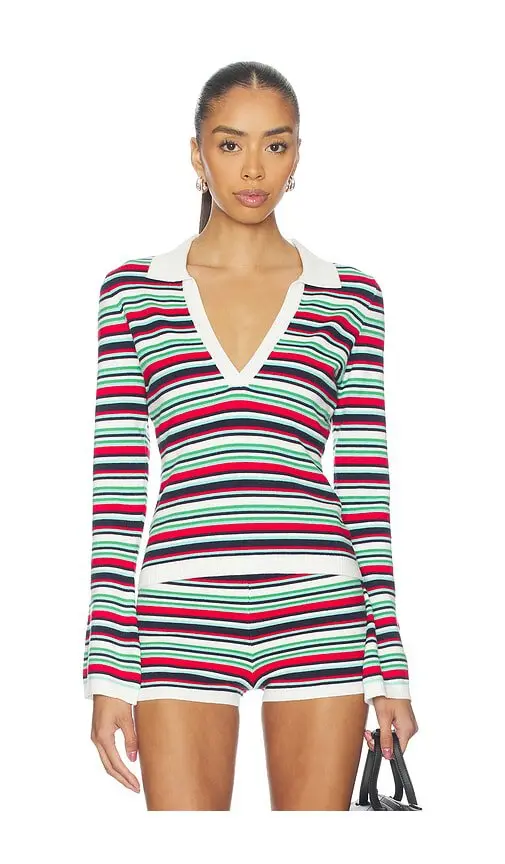 SEVEN WONDERS Xyla Collared Knit Top - Xyla Stripe
