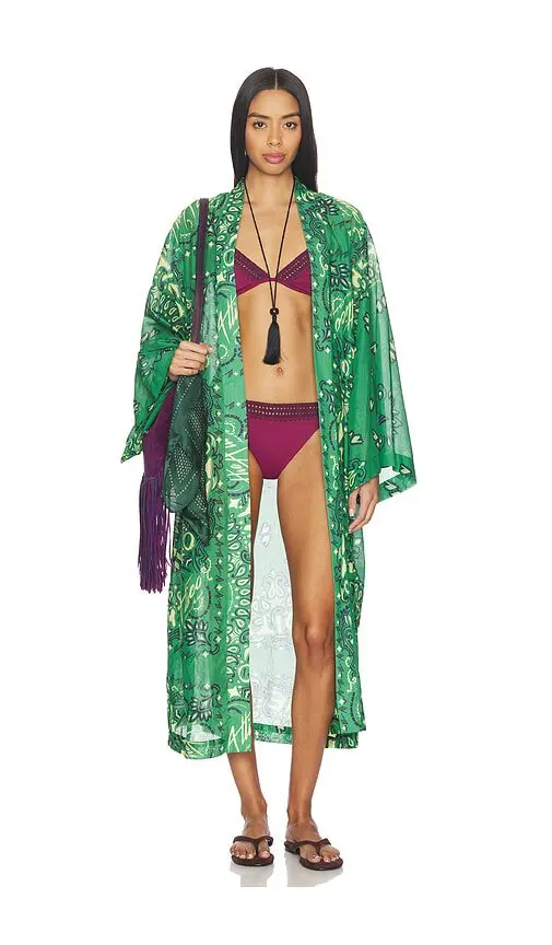 Attico Kimono In Green - Bandana Print