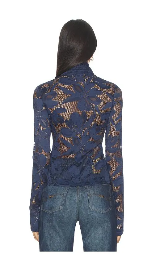 AFRM Zadie Crochet Floral Turtleneck Top - Black Iris