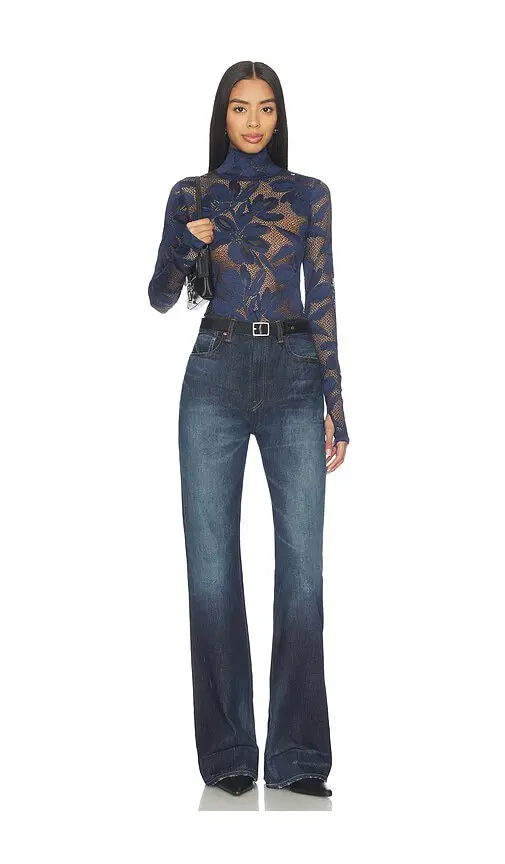 AFRM Zadie Crochet Floral Turtleneck Top - Black Iris
