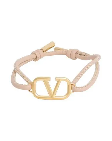 Valentino Garavani Leather Bracelet With Designer Plaque - Pink
