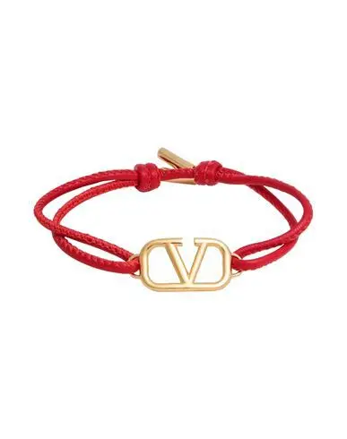 Valentino Garavani Leather Bracelet With Designer Plaque - Red