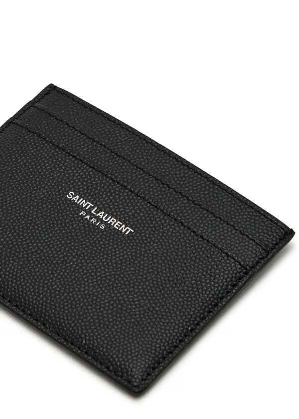 Saint Laurent Logo Pebbled Leather Card Holder