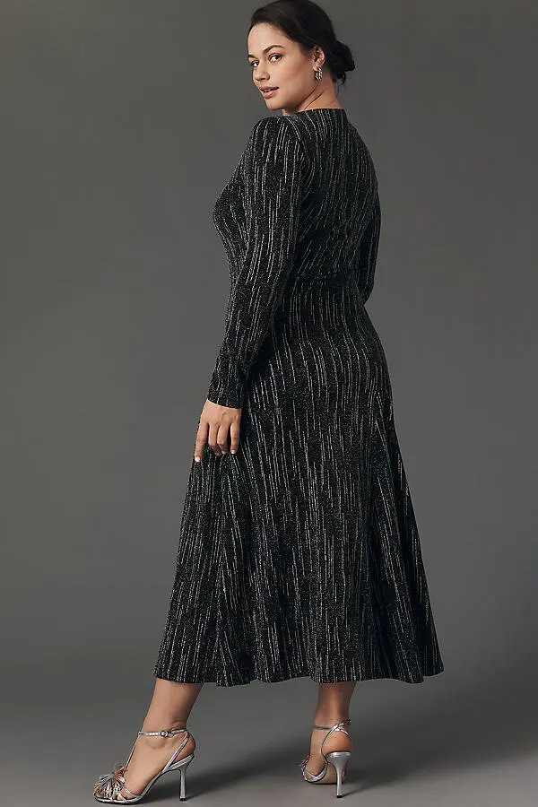 Stella Nova Lurex Long-Sleeve Midi Dress In Silver Lurex - 68% Off |  Editorialist
