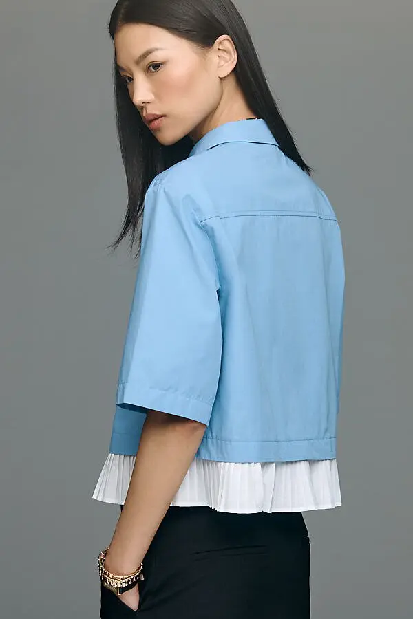Maeve Short Sleeve Pleated Hem Top