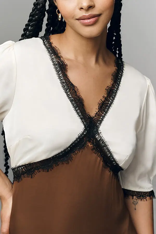 Anthropologie V-Neck Lace Trim Midi Dress In Cream/Mocha - 64% Off |  Editorialist
