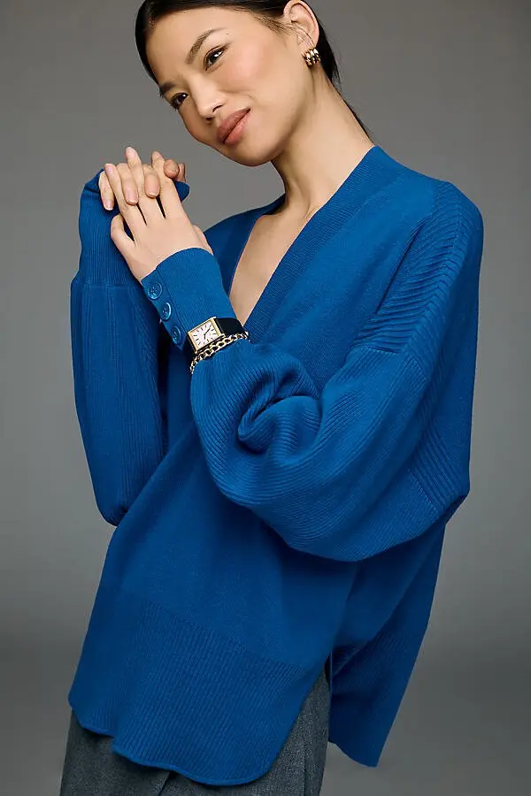 Maeve V-neck Wool Blend Pullover Sweater - Lapis