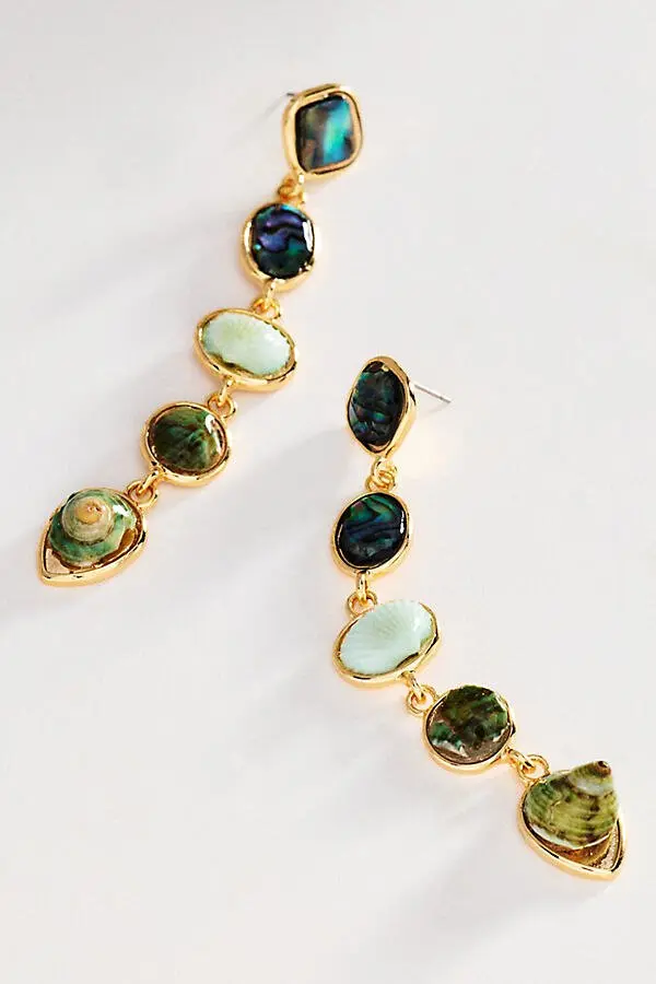 Anthropologie Seashell Stack Drop Earrings - Green Pattern