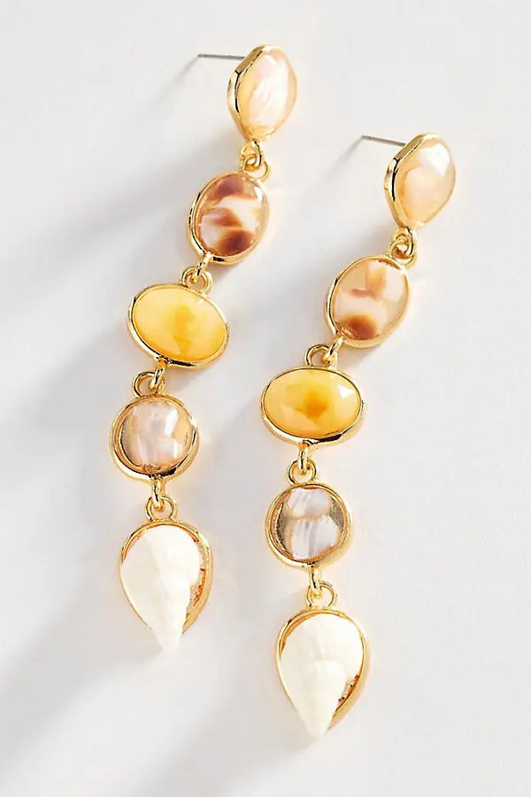Anthropologie Seashell Stack Drop Earrings - Light Neutral