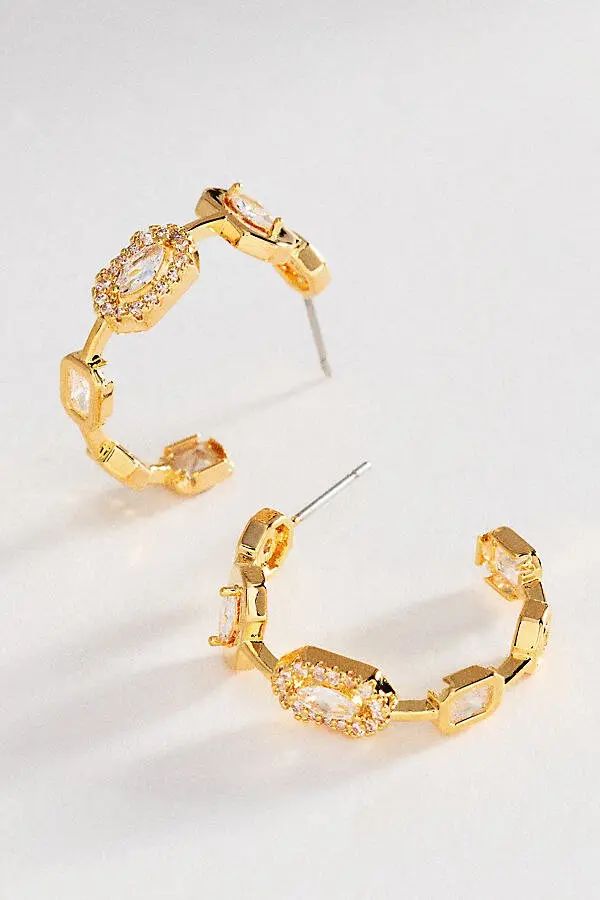 Anthropologie Mixed Crystal Mini Hoop Earrings - Clear