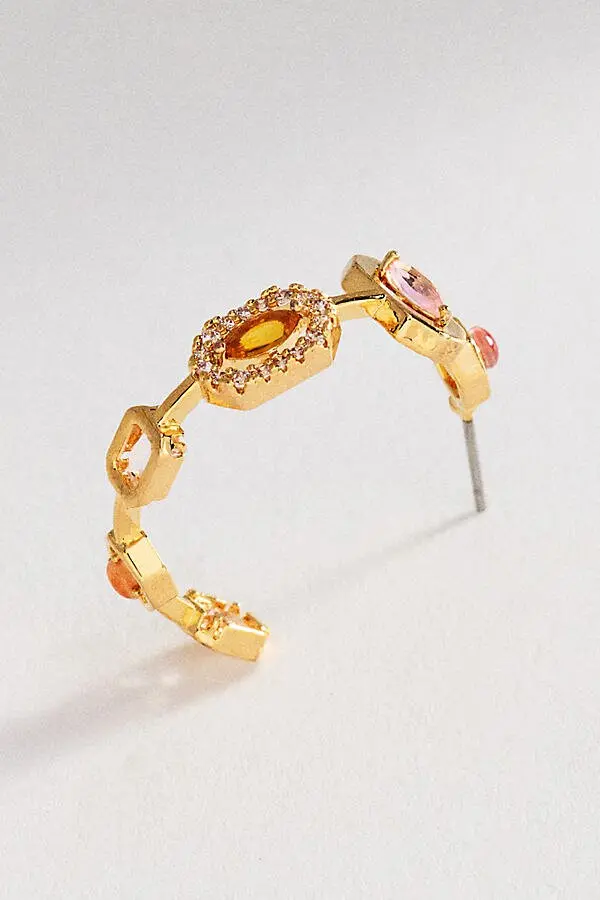 Anthropologie Mixed Crystal Mini Hoop Earrings - Mauve