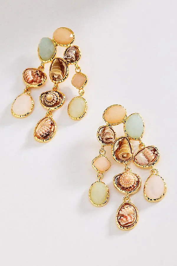 Anthropologie Shell Cascade Earrings - Light Neutral