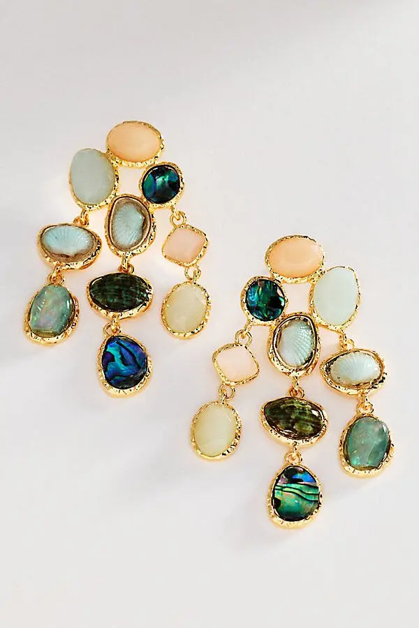 Anthropologie Shell Cascade Earrings - Teal