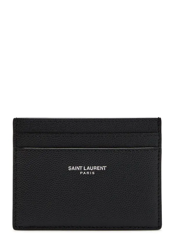 Saint Laurent Logo Pebbled Leather Card Holder - Black