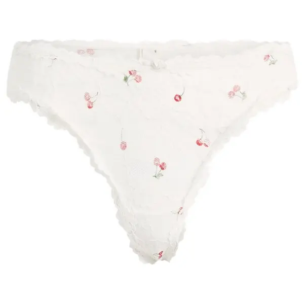 SKIMS Stretch Lace Dipped Thong - Ivory Cherry Print