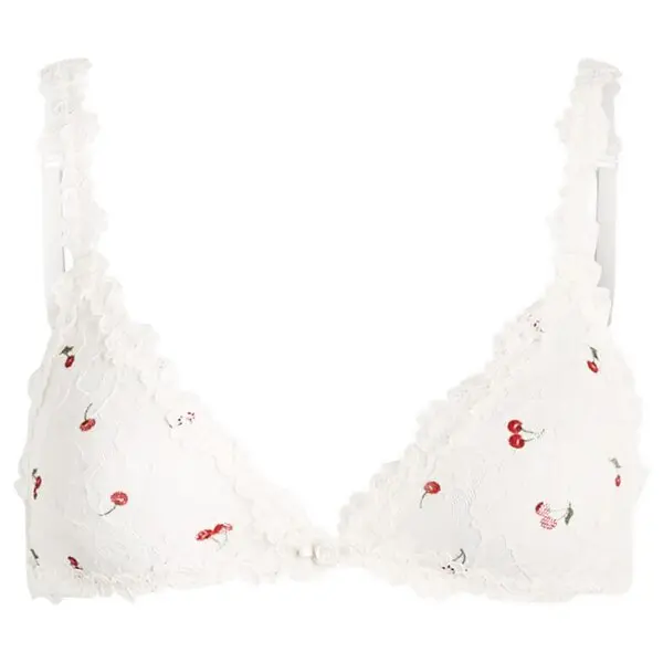 SKIMS Stretch Lace Triangle Bralette - Ivory Cherry Print