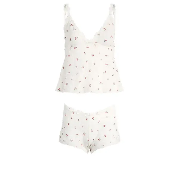 SKIMS Stretch Lace Triangle Cami & Short Set - Ivory Cherry Print