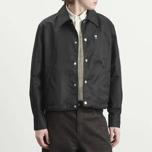 AMI Paris Denim Jacket With De Coeur Stud - Noir