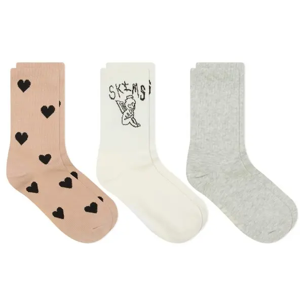 SKIMS Ribbed Crew Sock 3-pack - Spaced Hearts Multi