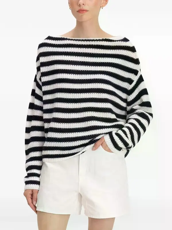 ALLUDE Striped Boat-neck Sweater