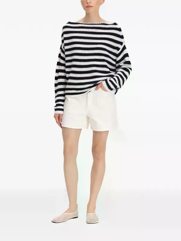 ALLUDE Striped Boat-neck Sweater