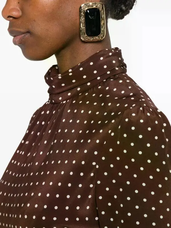 Alessandra Rich Polka Dot Print High-neck Midi Dress