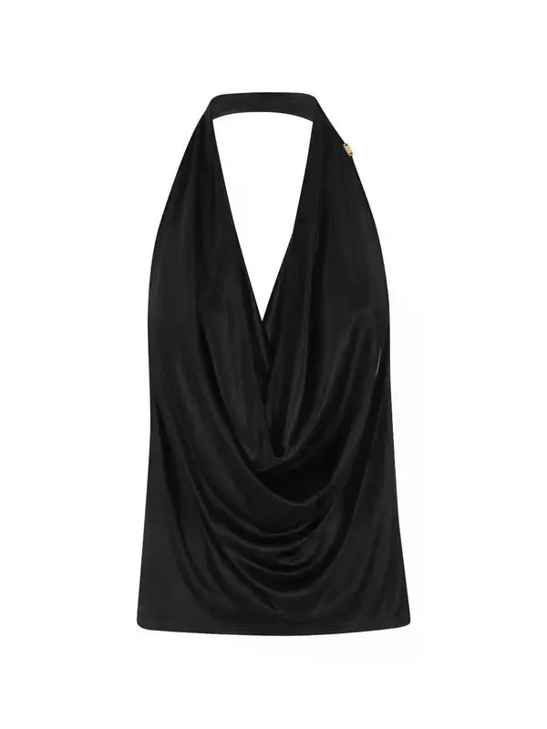 Elisabetta Franchi Shiny Viscose Jersey Halter Neck Top - Black