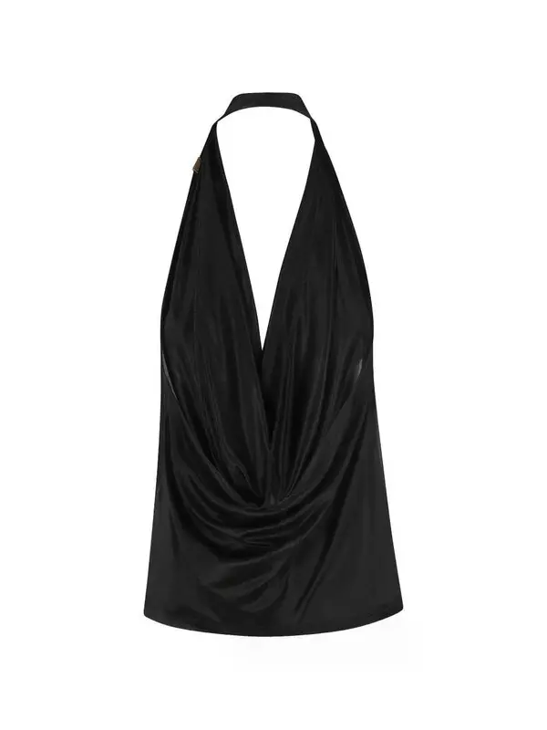 Elisabetta Franchi Shiny Viscose Jersey Halter Neck Top - Black