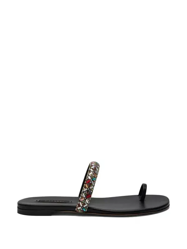 Casadei Vegas Beaded Flat Sandals - Black