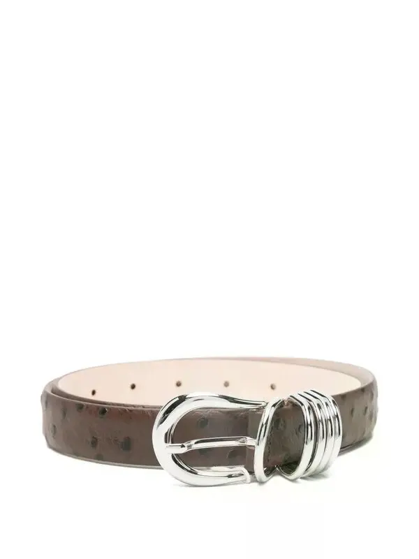 DEHANCHE Hollyhock Ostrich-pattern Leather Belt - Brown