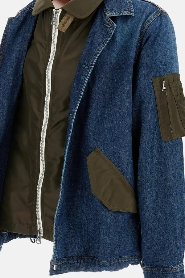 Sacai Denim And Nylon Twill Jacket - Blue