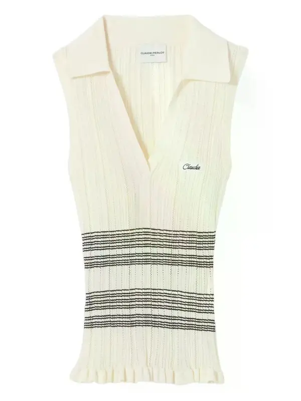 Claudie Pierlot Fine Knit Sleeveless Polo Top