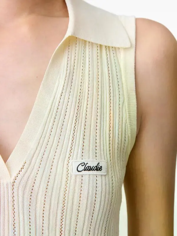 Claudie Pierlot Fine Knit Sleeveless Polo Top