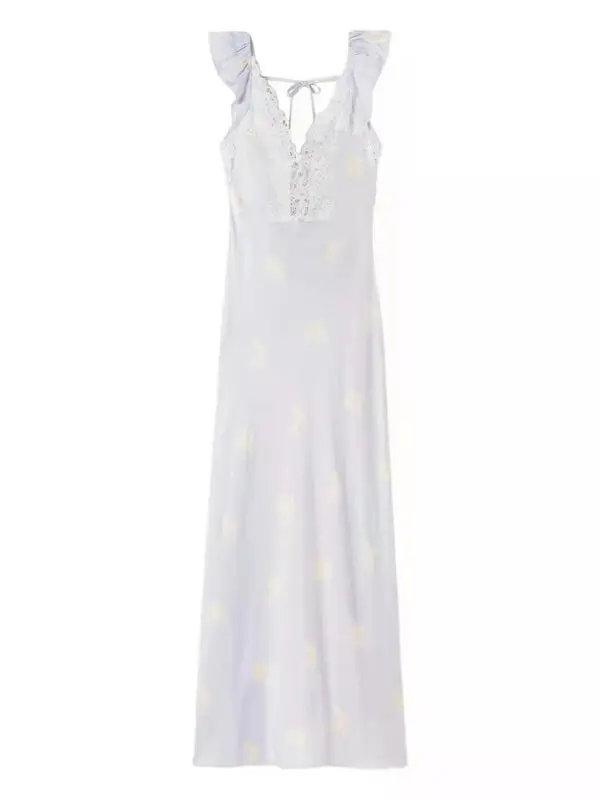 Claudie Pierlot Lace Trim Floral Print Maxi Dress - Blue